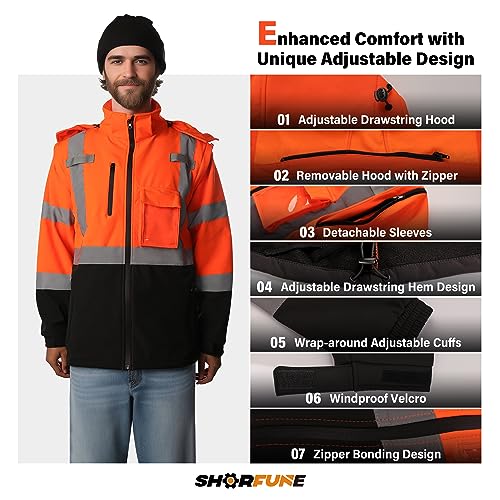 Snapklik.com : SHORFUNE High Visibility Softshell Waterproof Safety ...