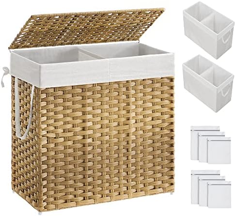 SONGMICS Laundry Hamper with Lid, 130L Laundry Basket with 2 Removable ...