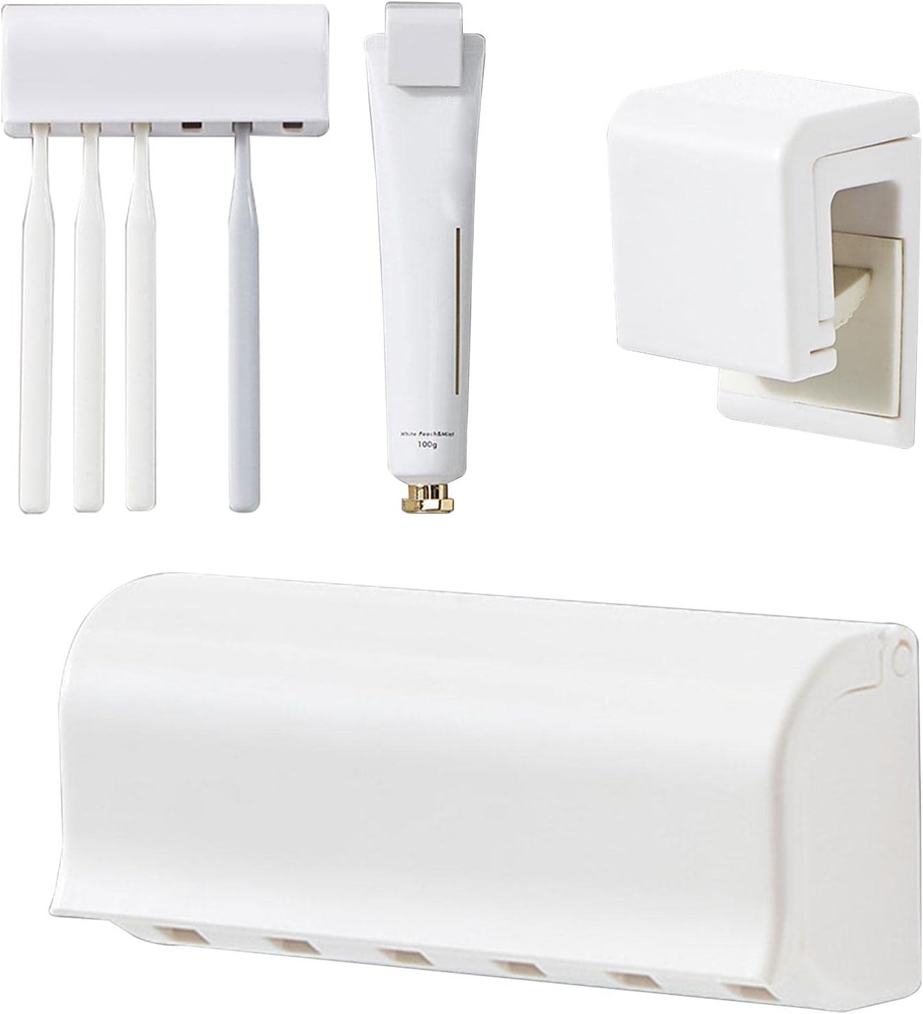 Toothbrush Holder Wall Mounted with Cover, 6 Slots Self Adhesive ...