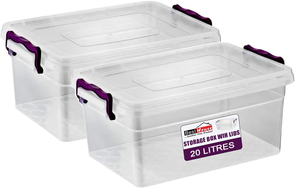 BH | 20L - 2 PCS Clear Plastic Storage Box with Lids | Clip Handle ...