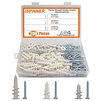 Amazon | ISPINNER 石膏ボードアンカー セルフドリル 中空壁アンカー ネジ付き 詰め合わせキット 13x42mm ...