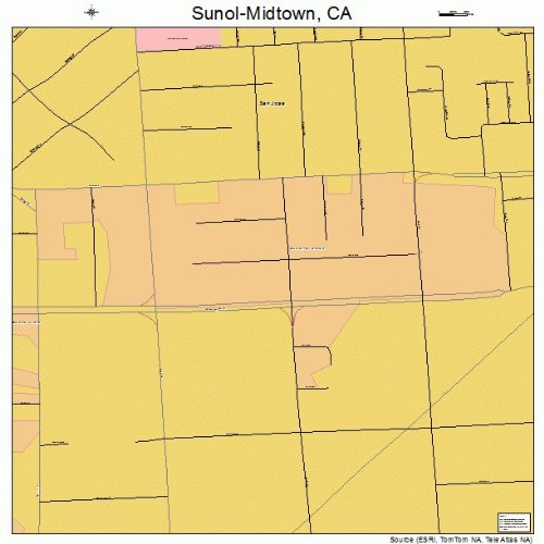 Large Street & Road Map of Sunol-Midtown, California CA - Printed ...