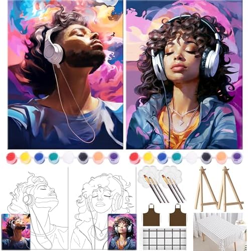 Amazon.com: TEBTEOTEK Sip and Paint Kit for Adults Couples Date Night, Pre Drawn Canvas to Paint ...