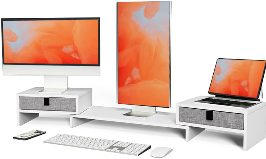 Rathsyme Dual Monitor Stand Riser with 2 Extra Drawers - Length and ...