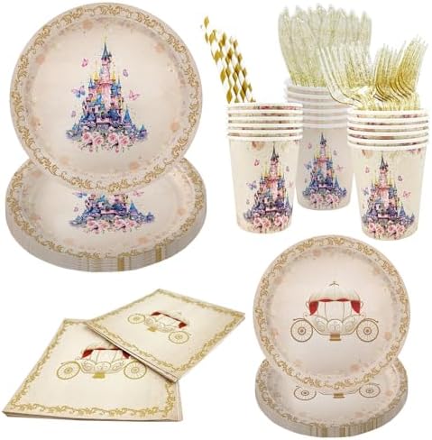 Amazon.com: 96 Pcs Princess Castle Birthday Party Supplies Plates and ...