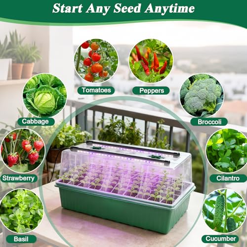 VYNALTIX 120 Cell Seed Starter Trays Self Watering with LED Grow Light ...