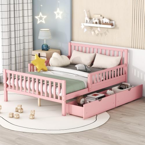 Amazon.com: Bellemave Girls Full Bed Frame with Storage Drawers and ...