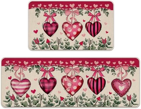 Amazon.com: Tailus Valentine's Day Kitchen Rugs Set of 2, Pink Black ...