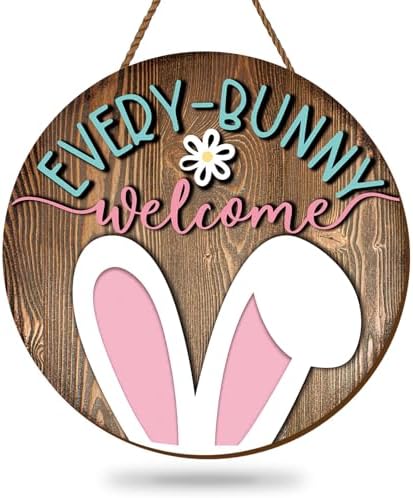 Amazon.com: Whaline Easter Wooden Hanging Sign Bunny Rabbit Welcome ...