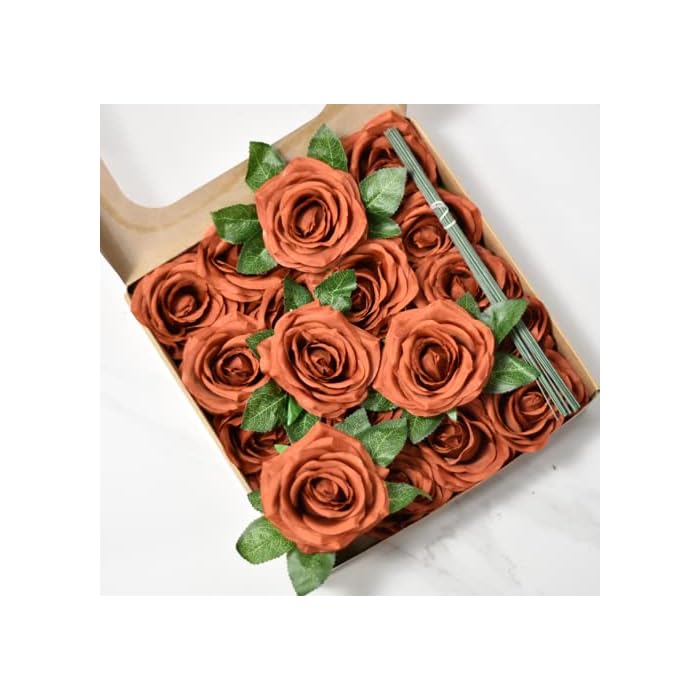 Buy Kislohum Burnt Orange Roses Artificial Silk Flowers 20pcs Faux ...