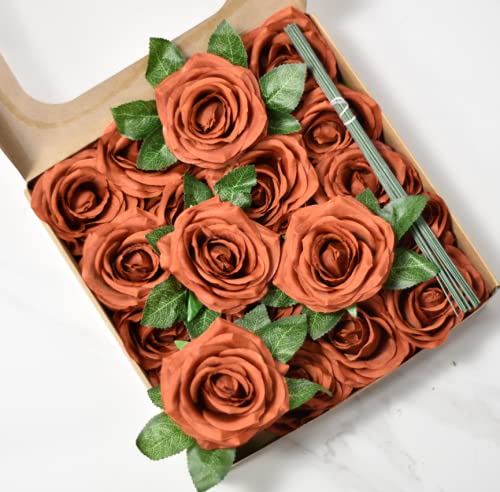 Buy Kislohum Burnt Orange Roses Artificial Silk Flowers 20pcs Faux ...