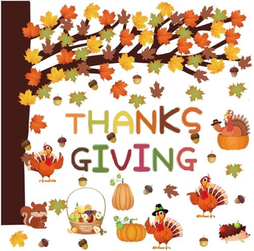 Amazon.com: 114 Pcs Fall Bulletin Board Decorations Fall Give Thanks ...