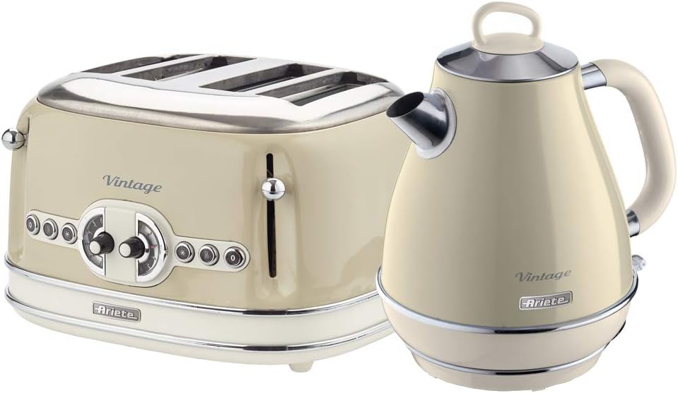 Ariete ARPK19 Retro Style Jug Kettle and 4 Slice Toaster Set, Vintage ...