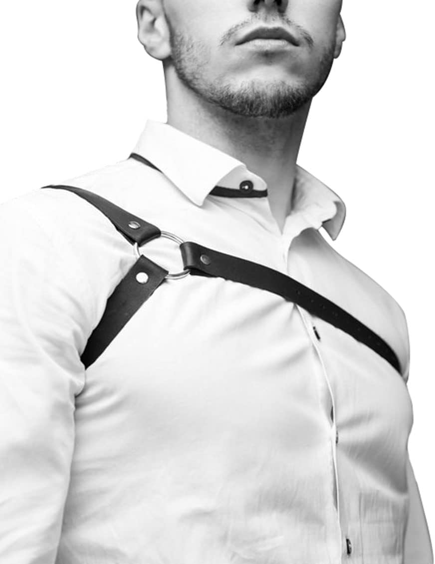 Men's Black Leather Body Chain Chest Harness Belt Shoulder Straps ...