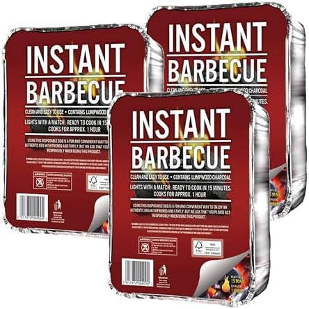 Disposable Portable BBQ Grill Tray - Pack of 3 Instant Light Charcoal ...