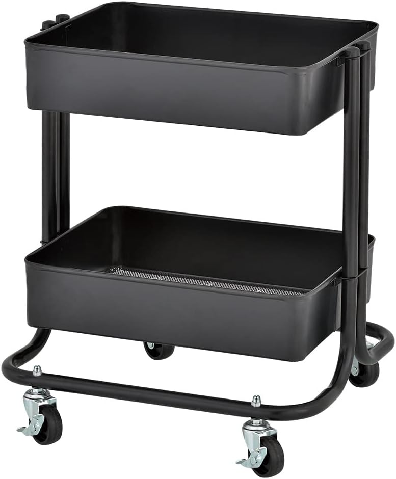 ECR4Kids 2-Tier Rolling Utility Cart, Multipurpose Storage, Black ...