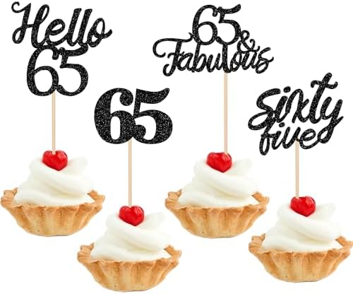 Amazon.com: 24 PCS 65th Birthday Cupcake Toppers Hello 65 Cake Topper ...