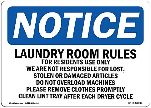 Amazon.com: OSHA Notice Signs - Laundry Room Rules for Residents Use ...
