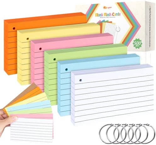 EGOSKY Tabbed Index Cards, 300PCS Coloured Flash Cards with 8 Binder ...