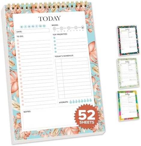 Amazon.com : Decorably 52 Sheets Boho Floral Undated Daily To Do ...