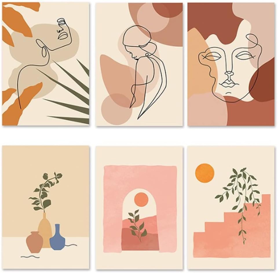 Amazon.com: Boho Canvas Wall Art Set of 6,Boho Prints Wall Decor for ...