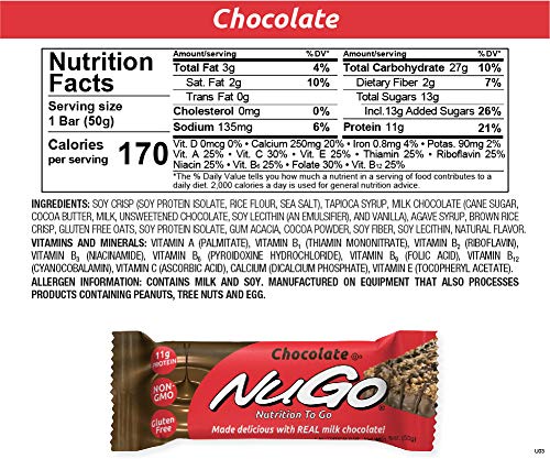 NuGo Protein Bar, Chocolate Banana, 13g Protein, 190 Calories, Gluten ...