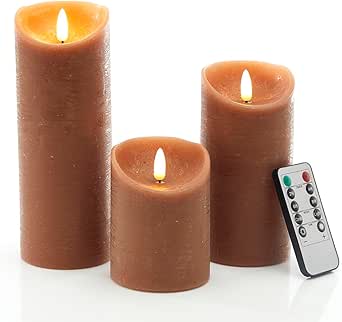 Amazon.com: glowiu Fall led Candles with Timer Orange Flameless Pillar ...