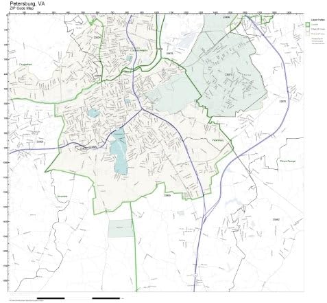 Amazon.com: ZIP Code Wall Map of Petersburg, VA ZIP Code Map Laminated ...