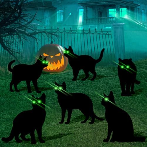 Amazon.com : 6 Pack Black Cat Halloween Decorations Plastic Yard Signs ...