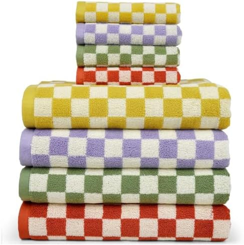 Amazon.com: Jacquotha Checkered Bathroom Towels Set of 8, 4 Bath Towels ...