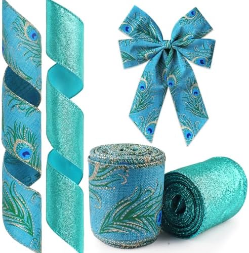 Amazon.com: Peacock Print Fall Wired Ribbon - 2 1/2 inch x 10 Yards ...