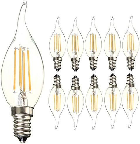 4W E14 LED Filament Bulbs Candle 10 Pack LED Light Bulbs, LED Vintage ...