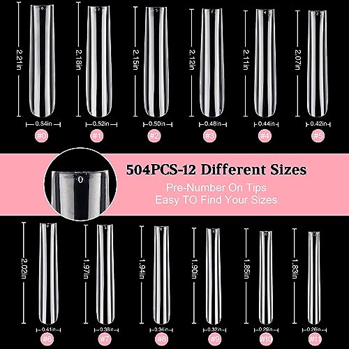 Ledander 504Pcs Extra Long Square False Nails Set,XXXL Clear False ...