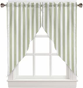 Amazon.com: Lsrtoss Sage Green Striped Swag Valances for Windows, Kitchen Curtains 36 Inch ...