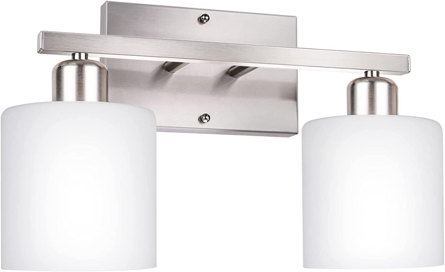 SANTOSTOCK Brushed Nickel Bathroom Light Fixtures, 2-Light Vanity Lights W/White Glass Shade ...