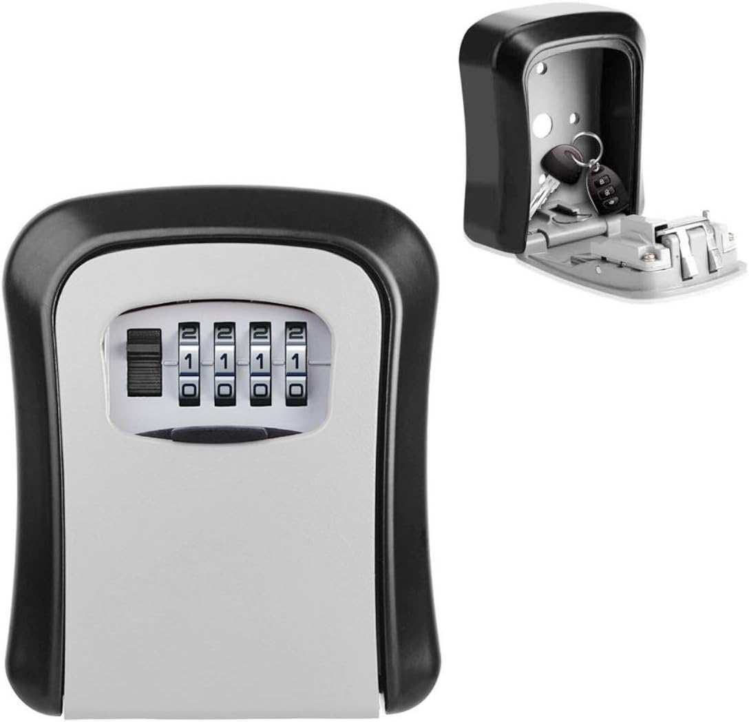 JZK Silver heavy duty key box wall mounted key storage lock box with 4 ...
