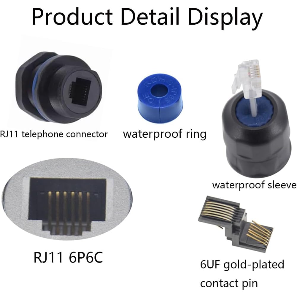PENGLIN 2PCS Waterproof RJ11 Coupler, RJ11/RJ12 6P6C Panel Mount ...