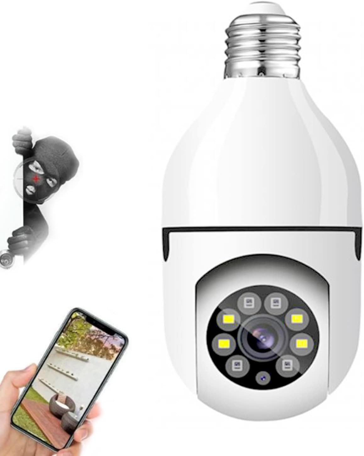 Caméra Ampoule Panoramique WiFi 360 HD,Caméra Ampoule WiFi Exterieur ...