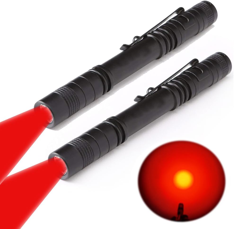 wondsunson 2X Red Light Pen Type Penlight Flashlight One Mode Red Light ...