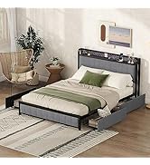 Amazon.com: SAMTRA Queen Size Bed Frame with 4 Storage Drawers, Linen ...