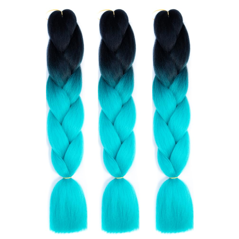 Amazon.com : Braiding Hair Ombre Black to Cyan Braid Hair Extensions ...