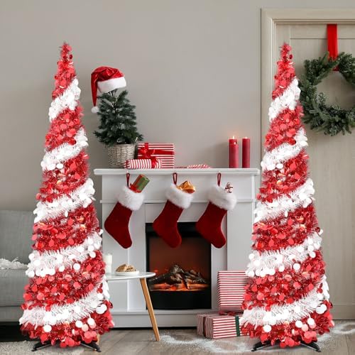 Amazon.com: Liliful 2 Pieces 5 ft Pop up Christmas Tree with 50 Led ...