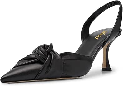 Amazon.com | miss left Women Chic Slingback Pumps with Pleated Knot ...