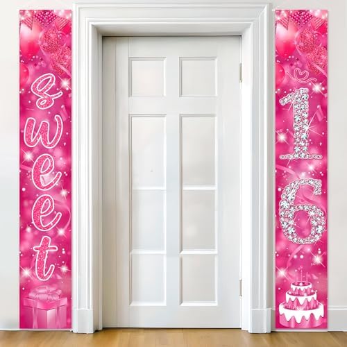 Amazon.com: Sweet 16 Birthday Decorations Door Banner for Girls Hot ...