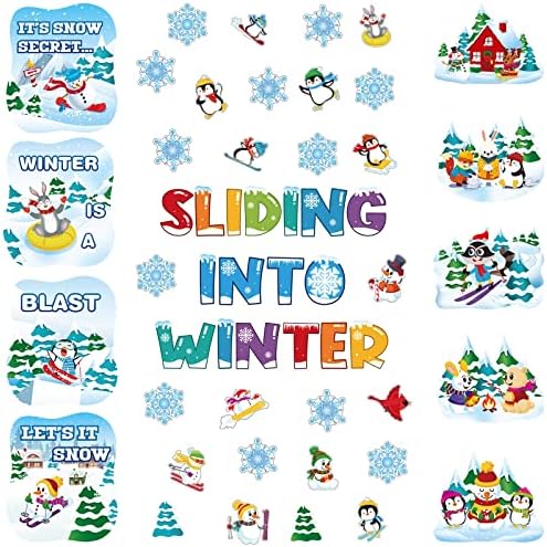 Amazon.com: Lucleag 74PCS Hello Winter Cutouts for Bulletin Board Decoration, Winter Snowman ...