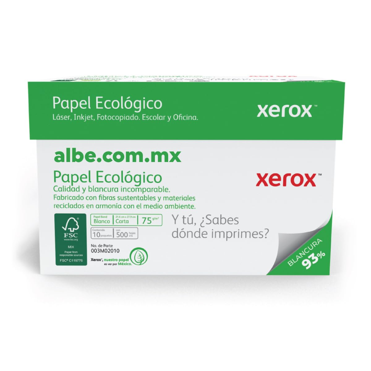 XEROX Hoja de papel bond Carta Ecológico 75 gramos / 93% Blancura caja ...