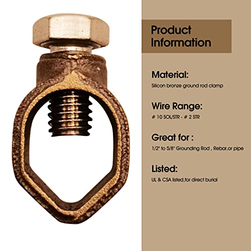 Snapklik.com : Silicon Bronze Ground Rod Clamp,UL & CSA listed,Great ...