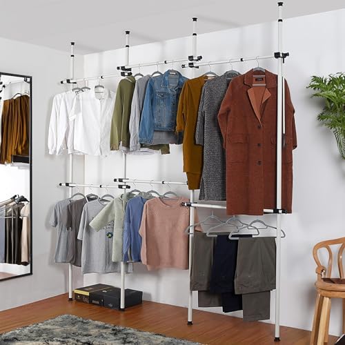 COSTWAY Metal Clothes Rail Stand, Heavy Duty Adjustable Garment Coat ...