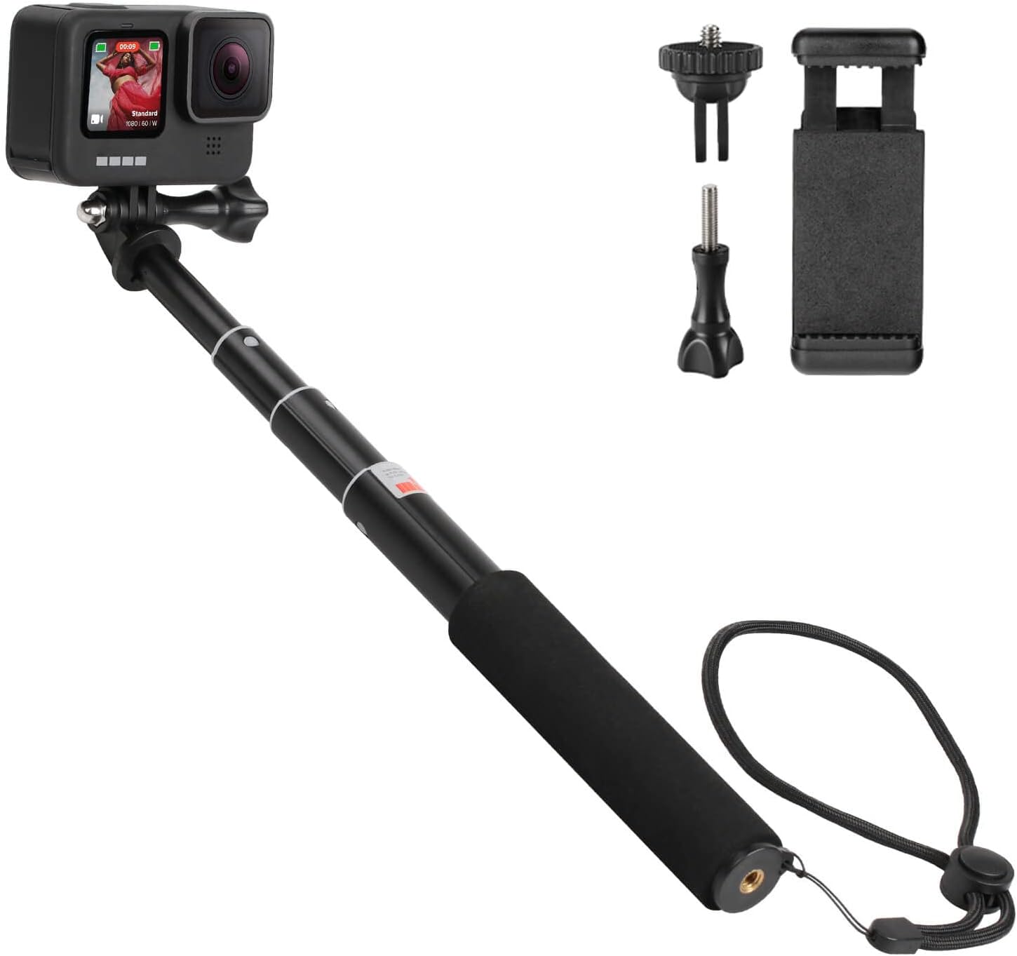 HSU Extendable Selfie Stick, Waterproof Hand Grip for GoPro Hero 13/12 ...