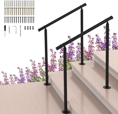 2 Step Handrail for Outdoor Step,Metal Porch Stair Railing 2 Steps ...